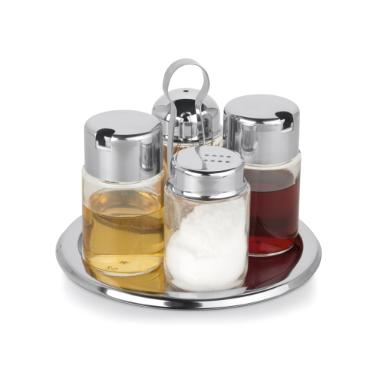 Galheteiro redondo com paliteiro em inox e vidro Forma. - Mesa